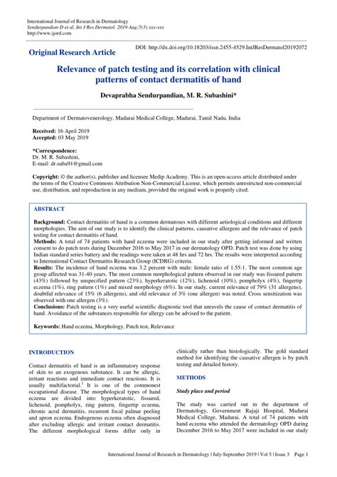 PDF Relevance Of Patch Testing And Its Correlation With Clinical Patterns Of Contact
