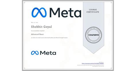 Completion Certificate For Advanced React Shobhit Goyal