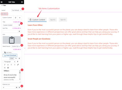 how to use tabs widget by element pack pro