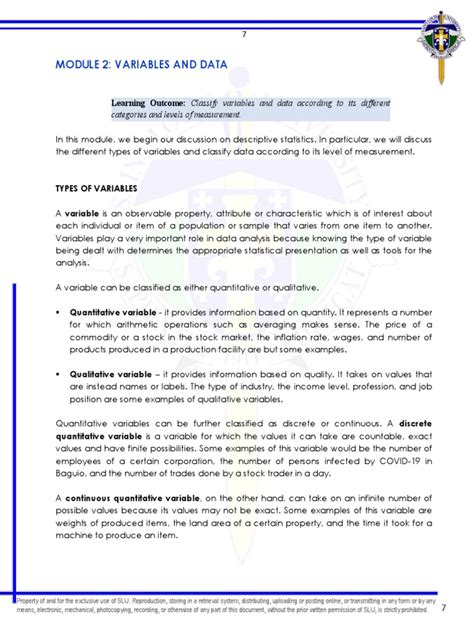 Module 2 Variables And Data Pdf Level Of Measurement Quantitative