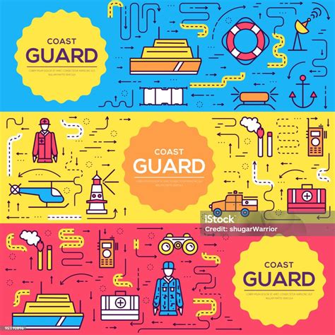 해안 경비대 벡터 브로셔 카드 선 집합입니다 책 표지 포스터 잡지 Flyear의 주문 서식 파일을 지키고 배너 레이아웃 요소