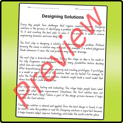 Designing Solutions Reading Comprehension Science And Engineering Passage