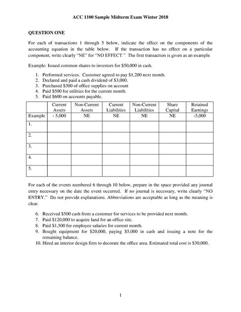 Midterm Exam 2018 Questions And Answers ACC 1100 Sample Midterm Exam Winter 2018 QUESTION ONE