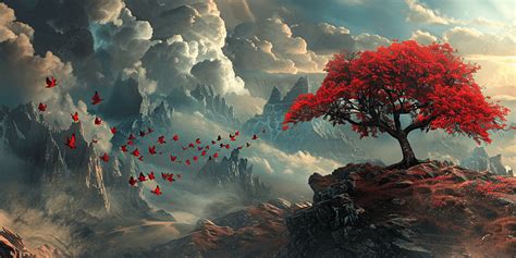 가을의 다채로운 변화의 정수를 담아 하늘에 떠도는 굵은 붉은 잎의 장엄한 나무 나무 붉은 잎사귀 하늘 배경 일러스트 및 사진 무료 다운로드 Pngtree