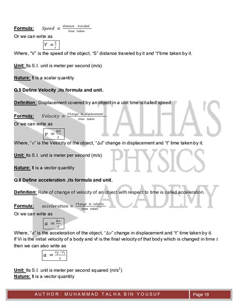 Talha S Physics Academy CLASS IX UNIT KINEMATICS THEORY NOTES
