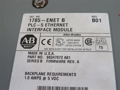 Allen Bradley 1785 Enet Plc 5 Ethernet Module Ser B F W Rev A Rev B01 Used Industrial