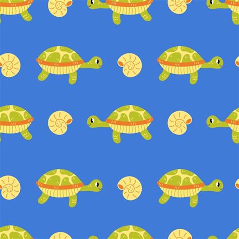 Premium Vector Turtle And Sea Shell Seamless Pattern