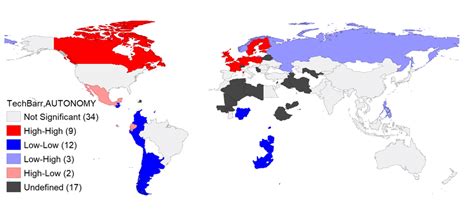 Local Indicators Of Spatial Association Lisa Between Autonomy Index Download Scientific