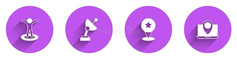 Set Location With Person Radar Map Pointer Star And Laptop Location Marker Icon With Long
