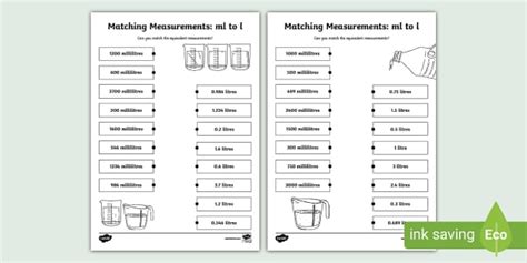 Matching Measurements Ml To L Ml To L Teacher Made
