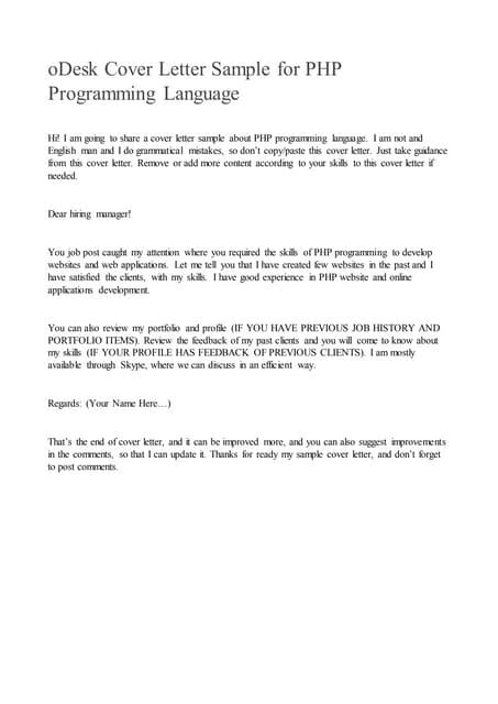 Odesk Cover Letter Sample For Php Programming Language Docx
