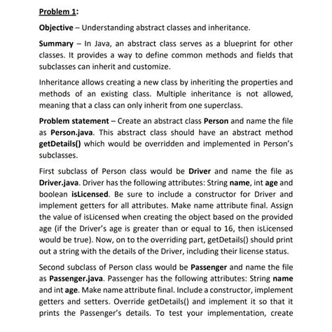 Problem Objective Understanding Abstract Classes Chegg