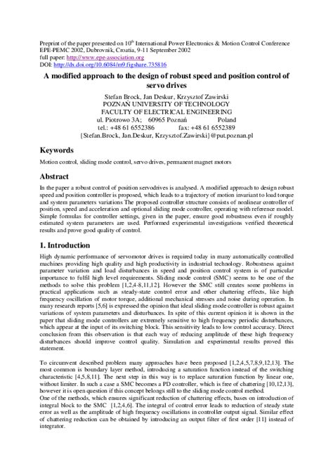 Pdf A Modified Approach To The Design Of Robust Speed And Position