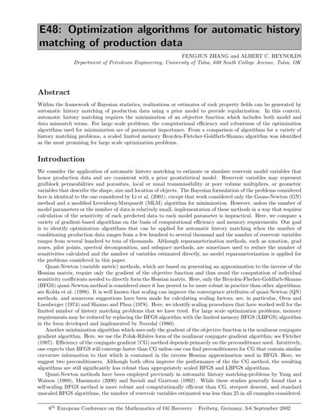 Pdf E48 Optimization Algorithms For Automatic History Matching Of Production Data