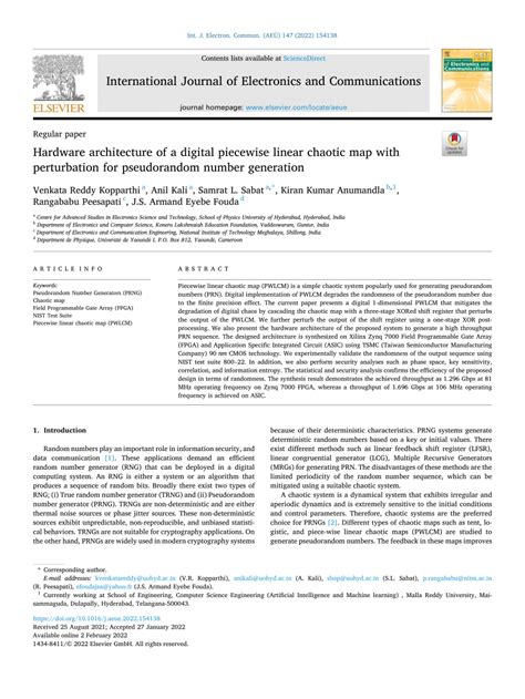pdf hardware architecture of a digital piecewise linear chaotic map