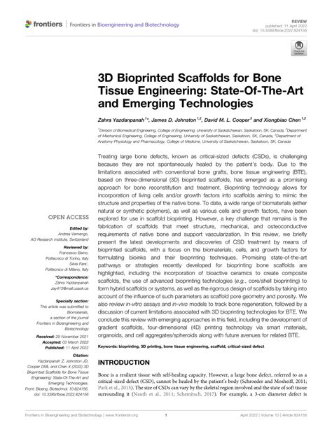 Pdf 3d Bioprinted Scaffolds For Bone Tissue Engineering State Of The Art And Emerging