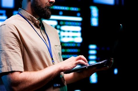 Premium Photo Technician Does Server Checkup