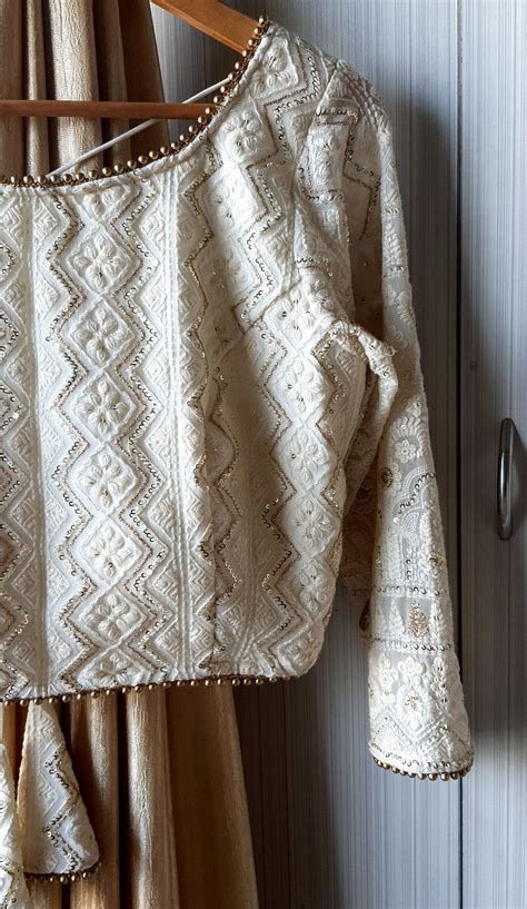 Made To Order Indian Off White Chikankari Lucknowi Embroidered