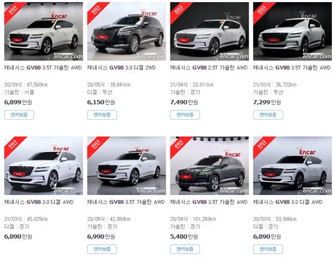 제네시스 Gv80 중고차 가격 연식별 중고차 시세표 총정리 자동차야