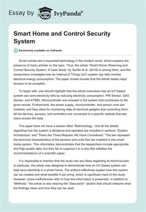 Smart Home And Control Security System 584 Words Research Paper Example