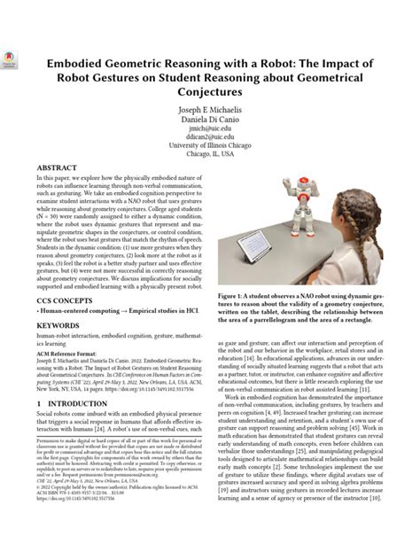 Embodied Geometric Reasoning With A Robot The Impact Of Robot