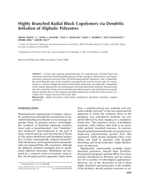 Pdf Highly Branched Radial Block Copolymers Via Dendritic Initiation