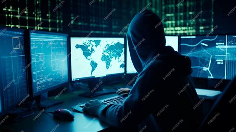 Premium Photo Cyber Criminal Hacking System At Monitors Hacker Hands