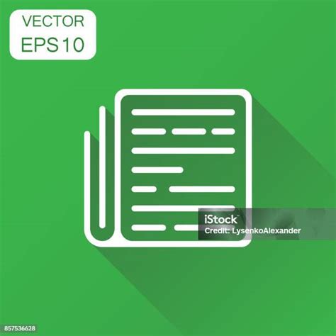 신문 아이콘입니다 비즈니스 개념 뉴스 기호 그림 긴 그림자와 녹색 배경에 벡터 일러스트입니다 그림자에 대한 스톡 벡터 아트 및 기타 이미지 Istock