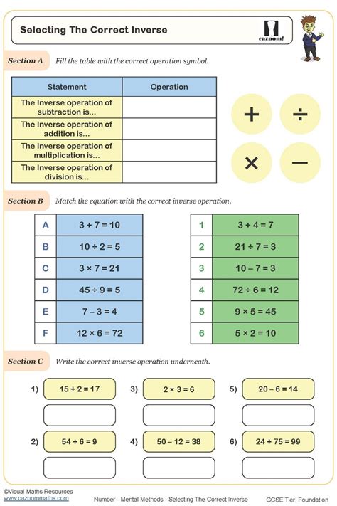 Year 7 Selecting The Correct Inverse Worksheet