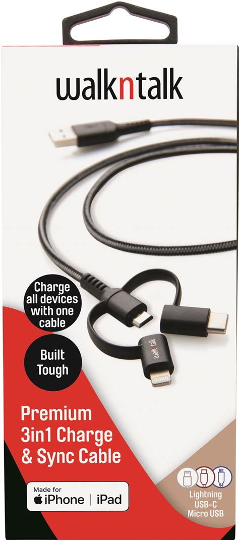 Walk N Talk 3in1 Charge And Sync Cable Lightning Usb C Micro Usb Accessories Sanity