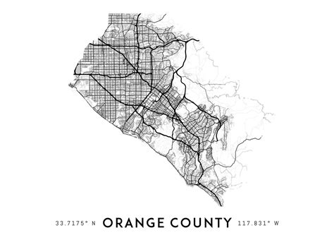 Orange County Map Art Print Detailed California Map Digital Download
