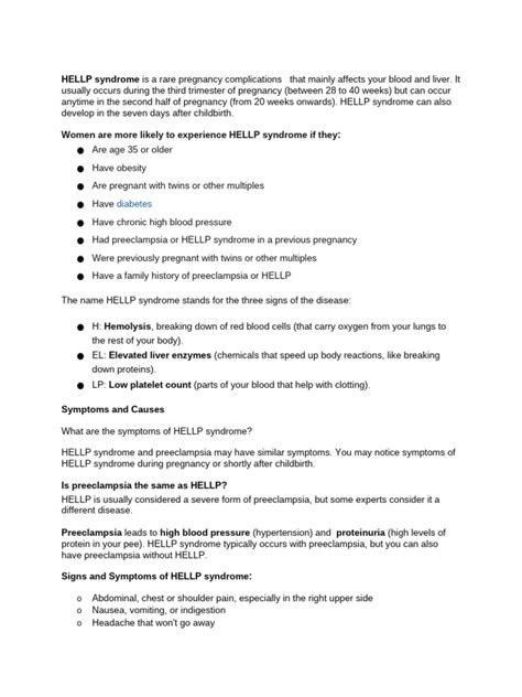 Hellp Syndrome Pdf Pregnancy Medical Specialties