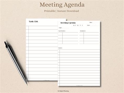 Meeting Notes Printable Work Organizer Meeting Agenda Template Work