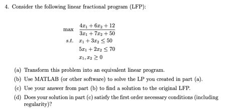 solved 4 consider the following linear fractional program