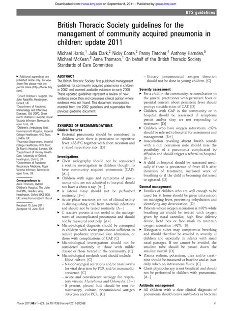 Pdf British Thoracic Society Guidelines For The Management Of Community Acquired Pneumonia In