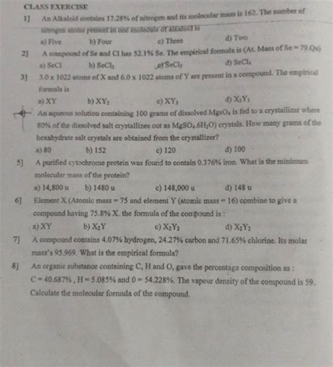 A Compound Of Se And Cl Has 52 1 Se The Empirical Formula Is At Mass