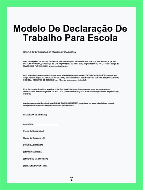 modelo de declaração de trabalho para escola