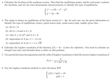 solved 4 calculate the jacobian of the nonlinear system