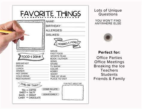 Favorite Things Printable Survey Get To Know Your Team Coworker All About Me Questionnaire