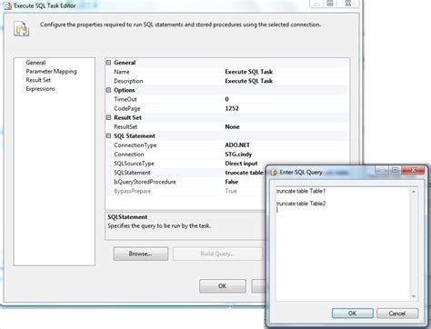 Sql How To Truncate Multiple Table In Ssis Using Adonet