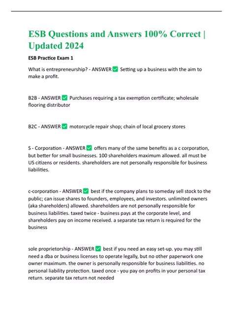 Esb Questions And Answers 100 Correct Updated 2024 Esb Stuvia Fr