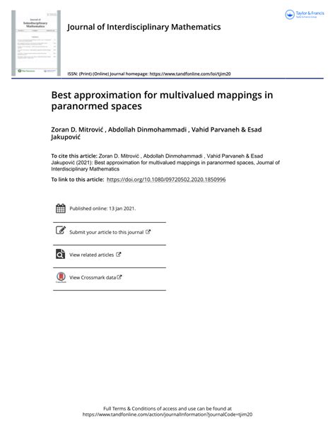 Pdf Best Approximation For Multivalued Mappings In Paranormed Spaces © Best Approximation For