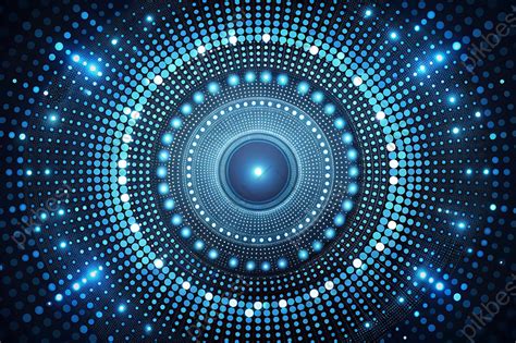 Abstract Circular Pattern With Blue And White Dots On Dark Background