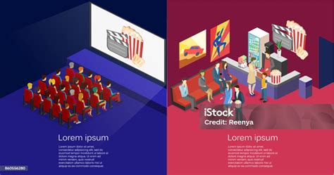 등각 투영 평면 3d 개념 벡터 시네마 홀 카페의 인테리어 영화관에 대한 스톡 벡터 아트 및 기타 이미지 영화관 영화 등측투영법 Istock
