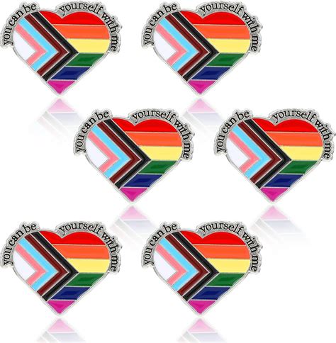 Grevosea 6 Pcs Pride Pins Heart Progress Pride Pin You Can Be Yourself