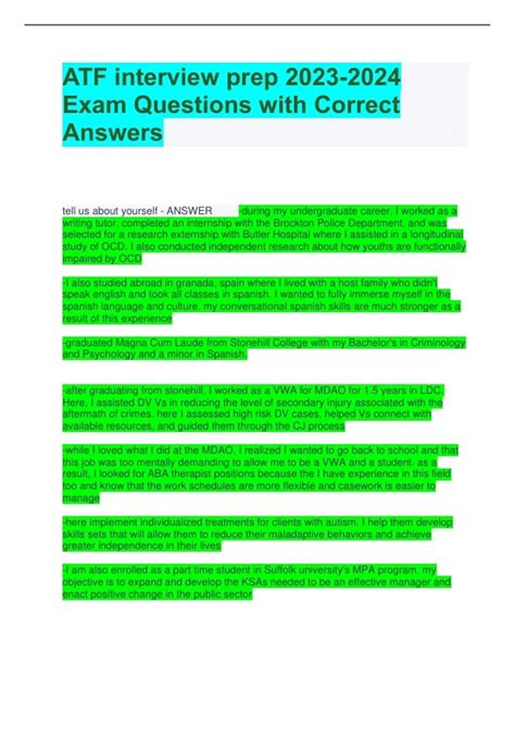 Atf Interview Prep Exam Questions With Correct Answers Atf Stuvia Us