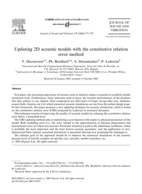 Pdf Updating 2d Acoustic Models With The Constitutive Relation Error