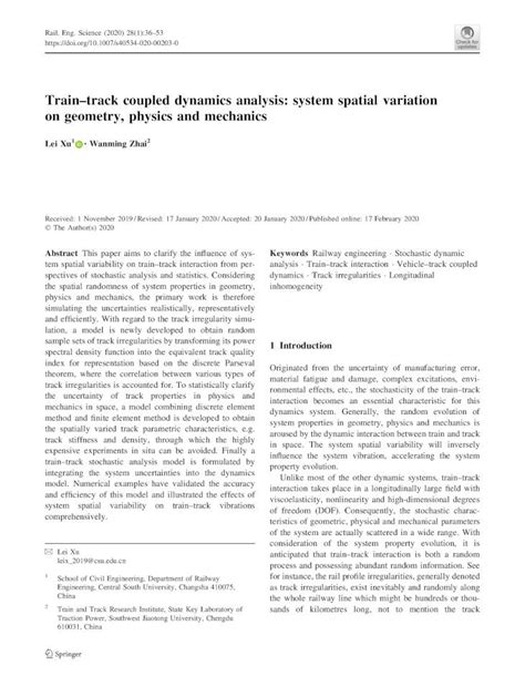 Pdf Train Track Coupled Dynamics Analysis System Spatial · Train Track Stochastic