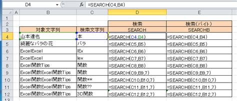 Search、searchb 大文字と小文字を区別せず文字位置を検索するexcel関数