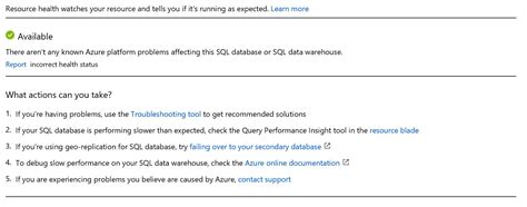 使用 azure 資源健康狀態來監視資料庫的健康情況 azure sql database microsoft learn
